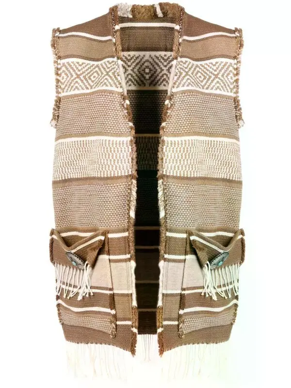FORTELA Vertical-stripe Knitted Gilet - Brown