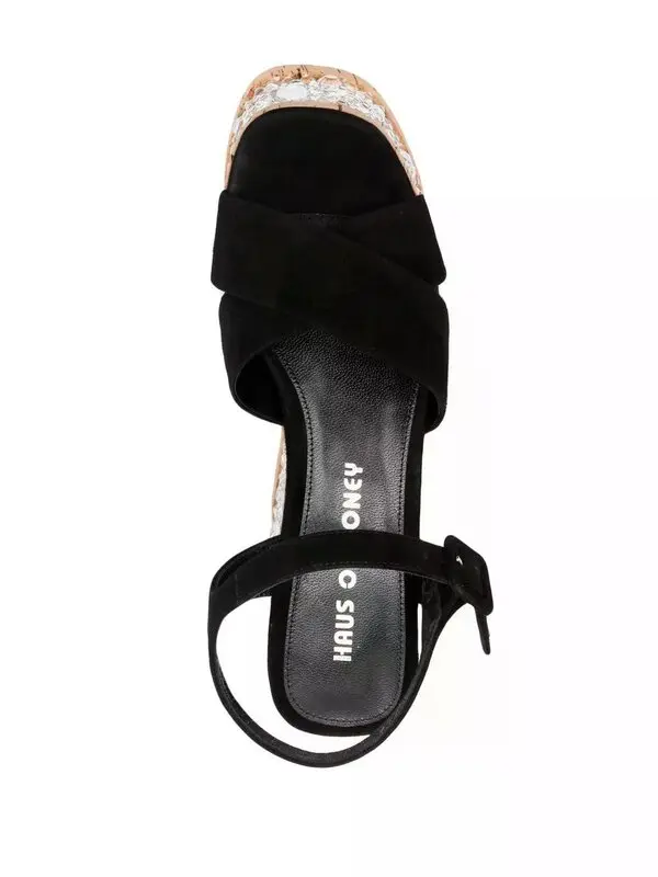 HAUS OF HONEY Crystal-embellished Wedge Sandals
