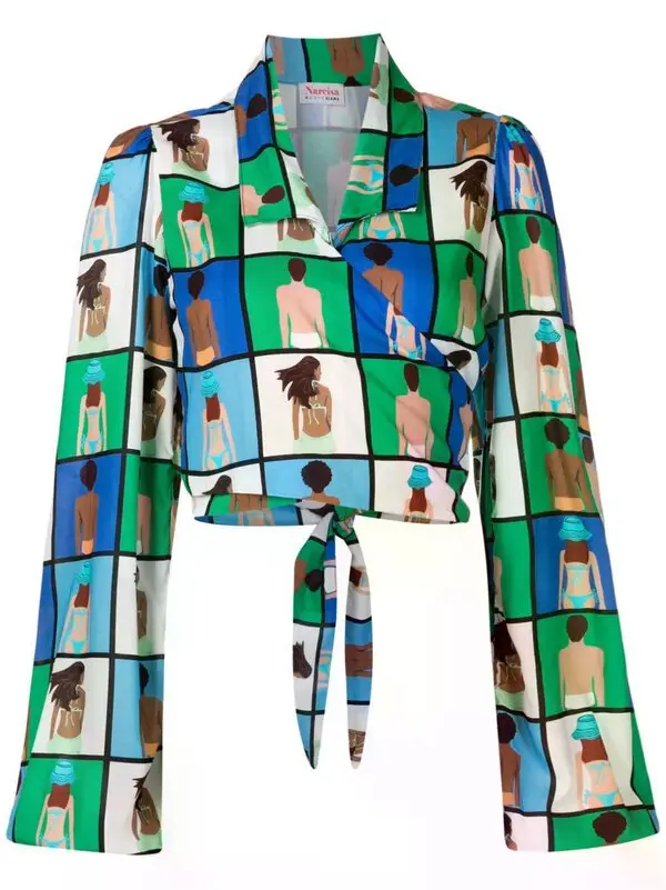 AMIR SLAMA Illustration-print Wrap Blouse - Multicolour
