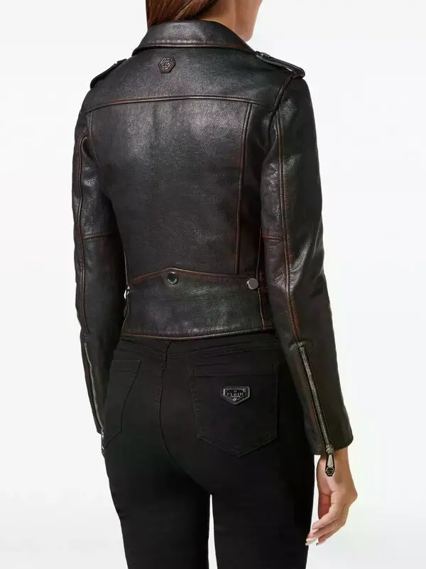 Philipp Plein Logo-patch Leather Biker Jacket