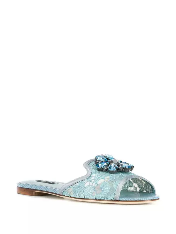 Dolce & Gabbana Bianca Crystal-embellished Lace Slides - Blue