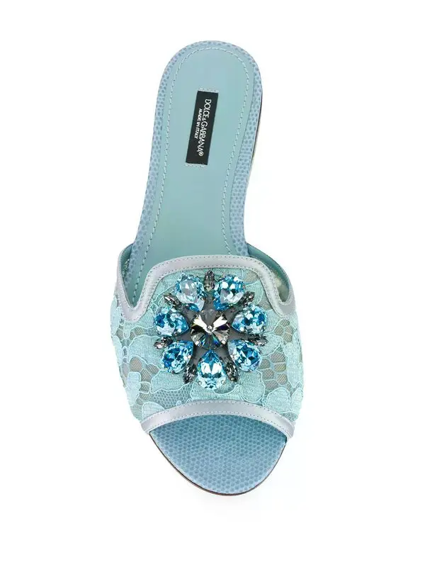Dolce & Gabbana Bianca Crystal-embellished Lace Slides - Blue