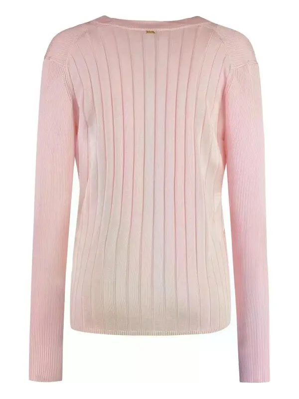 St. John Ribbed Button-up Cardigan With Deep V-neckline