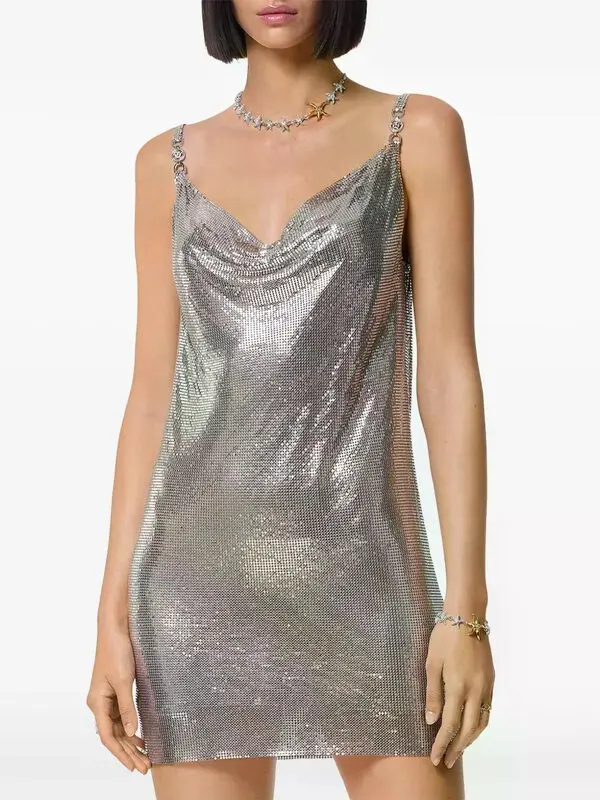 Versace Sleeveless Mini Dress With Medusa '95 Hardware - Silver