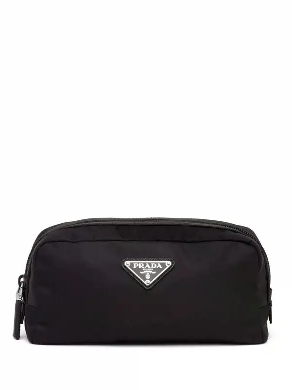 Prada Logo Plaque Wash Bag - Black