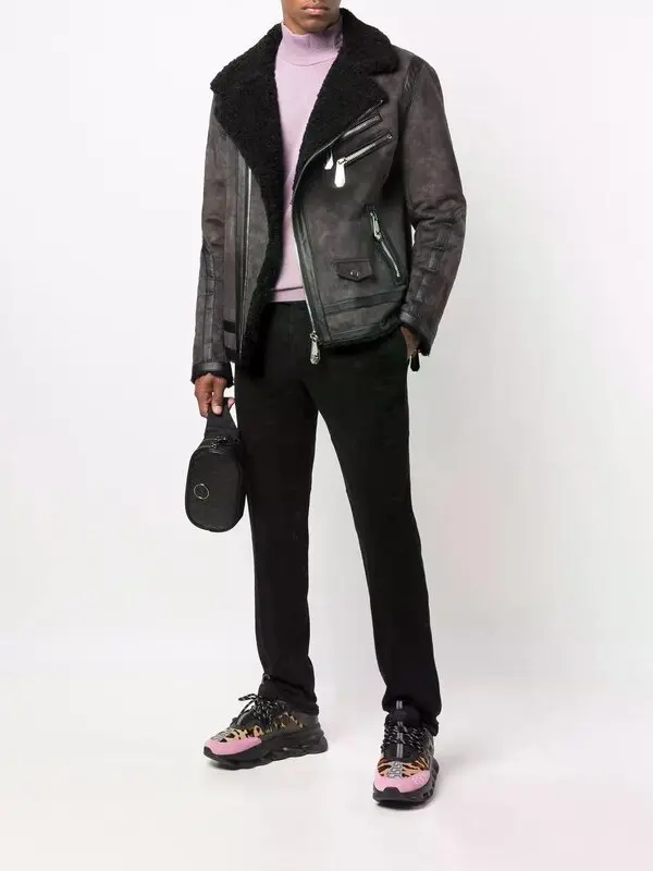 Philipp Plein Iconic Plein Suede Biker Jacket - Black