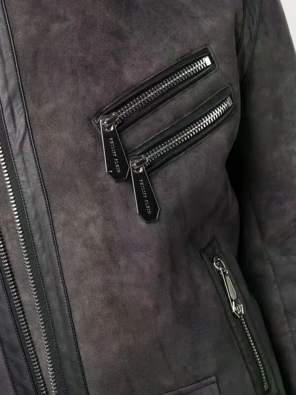 Philipp Plein Iconic Plein Suede Biker Jacket - Black