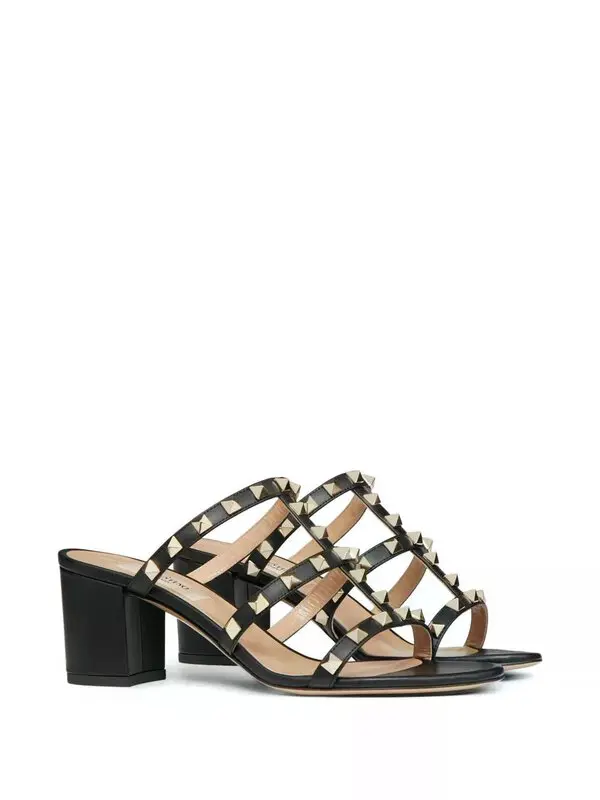 Valentino Garavani Rockstud Calfskin Leather Slide Sandal 60 Mm - Black