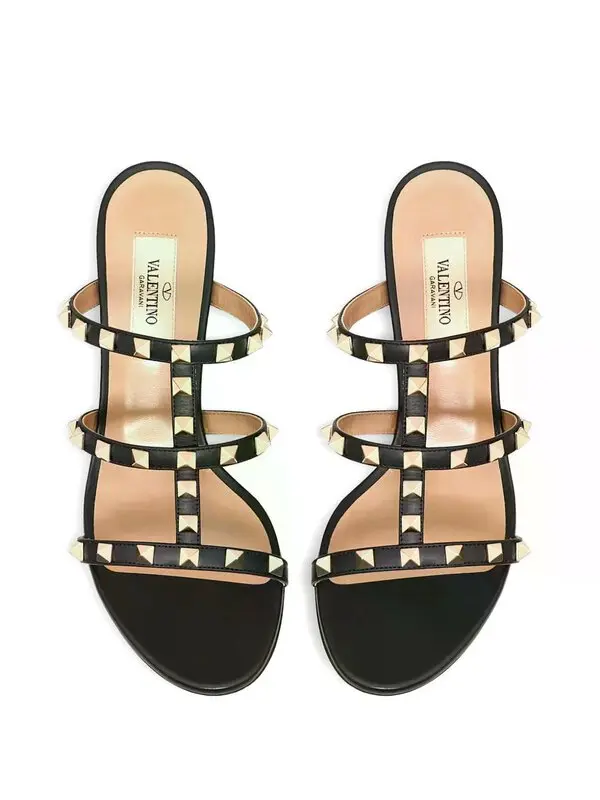 Valentino Garavani Rockstud Calfskin Leather Slide Sandal 60 Mm - Black