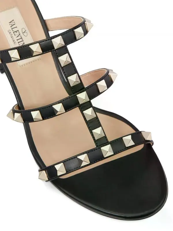 Valentino Garavani Rockstud Calfskin Leather Slide Sandal 60 Mm - Black