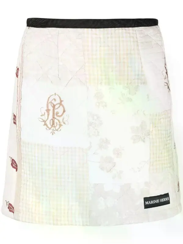 MARINE SERRE Quilted Patchwork Mini Skirt - Neutrals