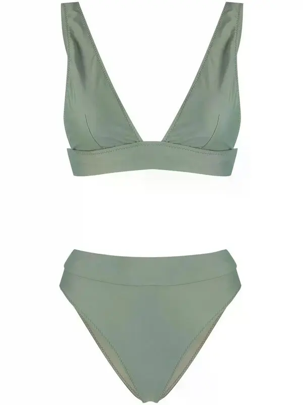 NOIRE SWIMWEAR High-waisted V-neck Bikini Set - Green