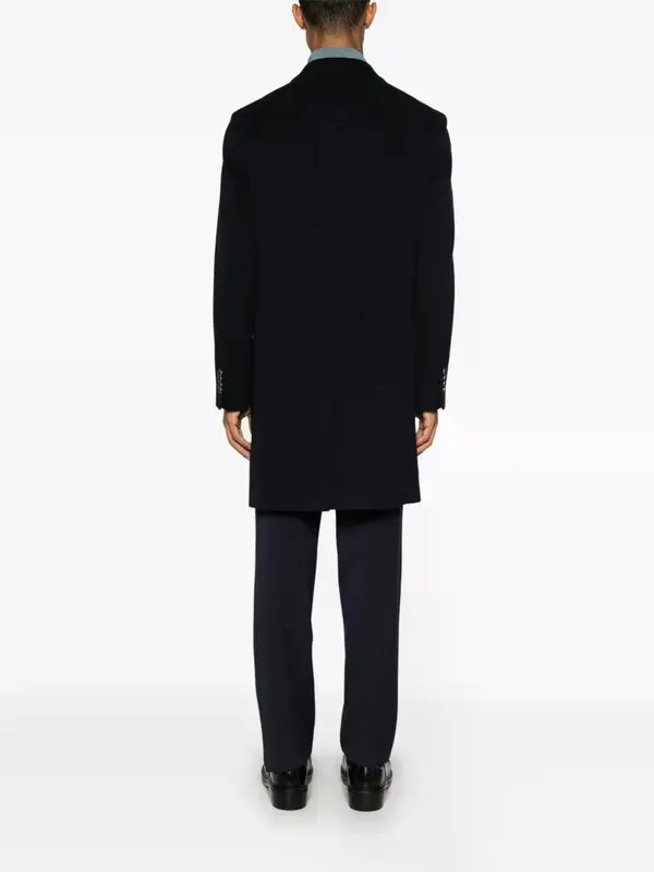 Tagliatore Brooch-detail Virgin Wool-cashmere Blend Coat - Blue