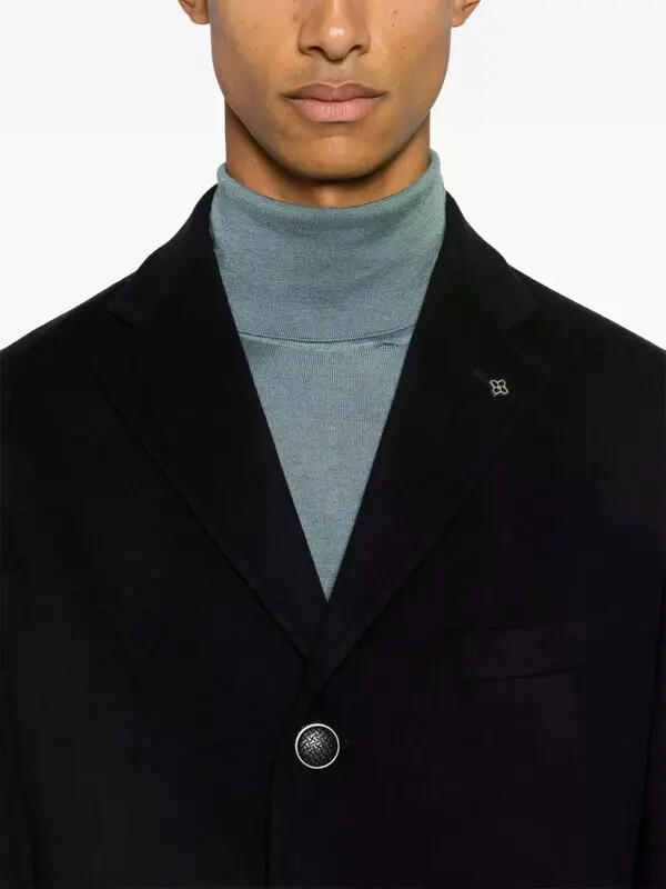 Tagliatore Brooch-detail Virgin Wool-cashmere Blend Coat - Blue