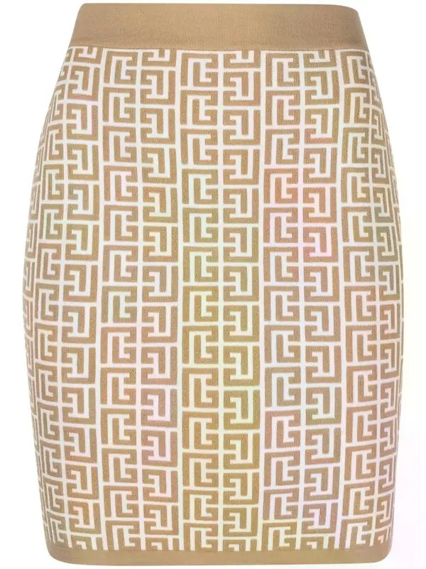Balmain Monogram-jacquard Miniskirt - Neutrals
