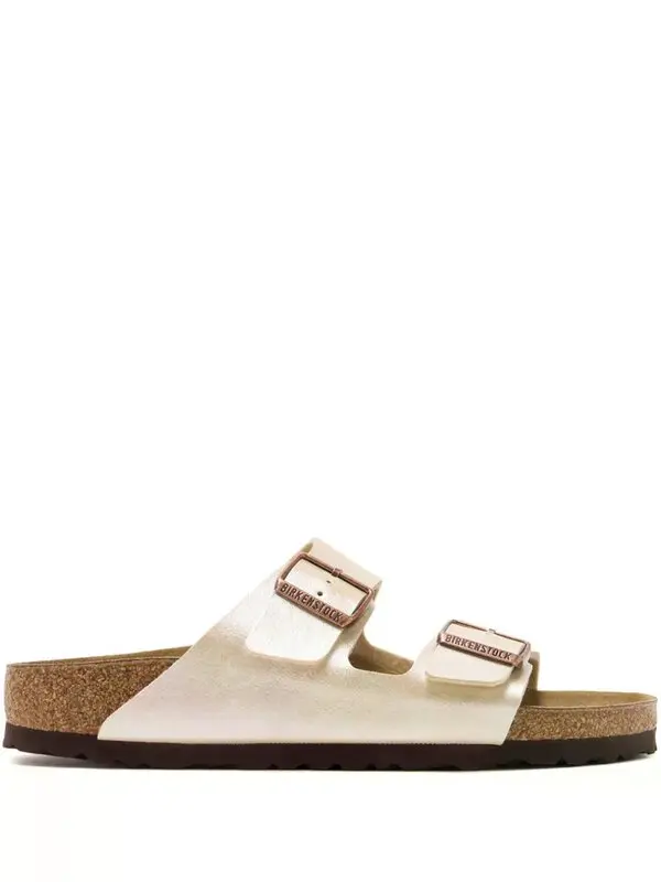 BIRKENSTOCK Arizona Pearl-white Leather Slides - Neutrals