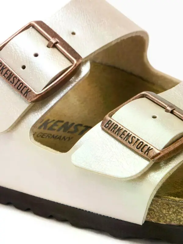 BIRKENSTOCK Arizona Pearl-white Leather Slides - Neutrals