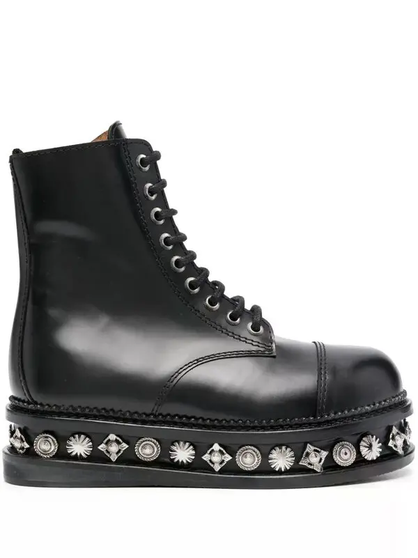 Toga Stud-embellished Leather Boots - Black