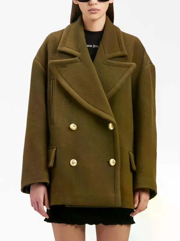 Palm Angels Palm-embroidery Double-breasted Coat
