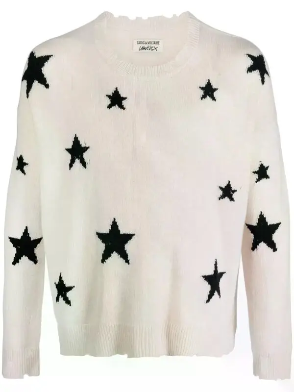 Zadig&Voltaire Star-intarsia Distressed Cashmere Jumper - Neutrals