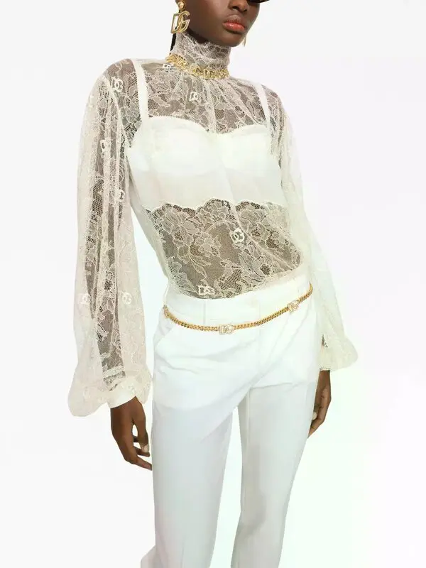 Dolce & Gabbana Lace-trim High Neck Blouse