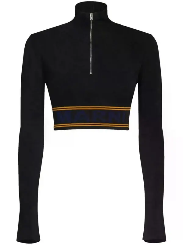 Marni Logo-underband Cropped Jumper - Black