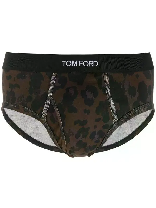 TOM FORD Leopard Cotton Briefs - Brown