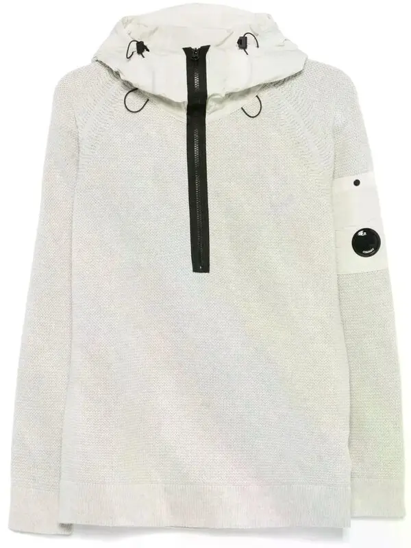 C.P. COMPANY Lens-detail Knitted Hoodie - Neutrals