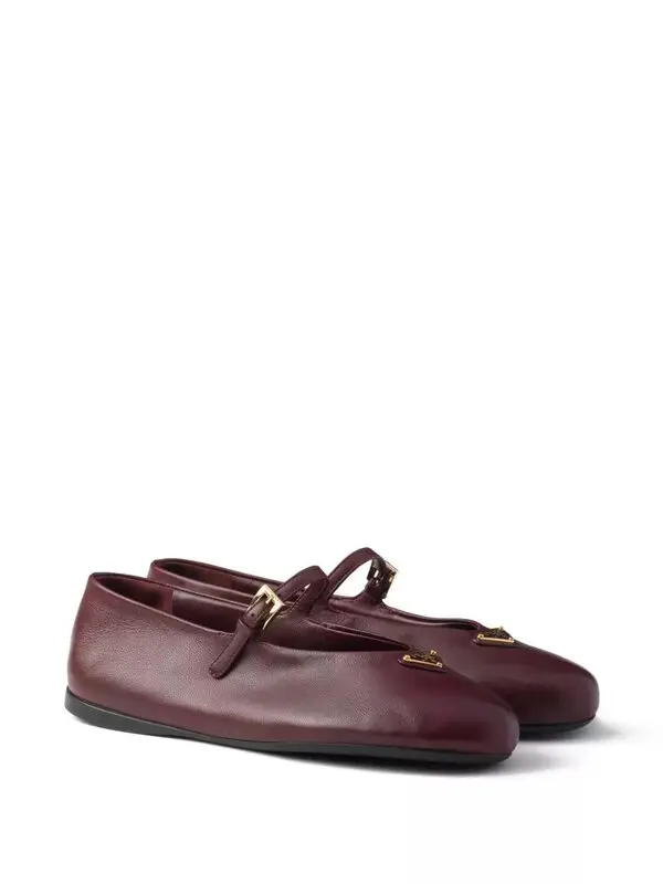 Prada Nappa Leather Ballet Flats With Enamelled Triangle Logo - Red