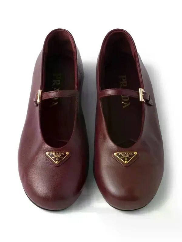 Prada Nappa Leather Ballet Flats With Enamelled Triangle Logo - Red