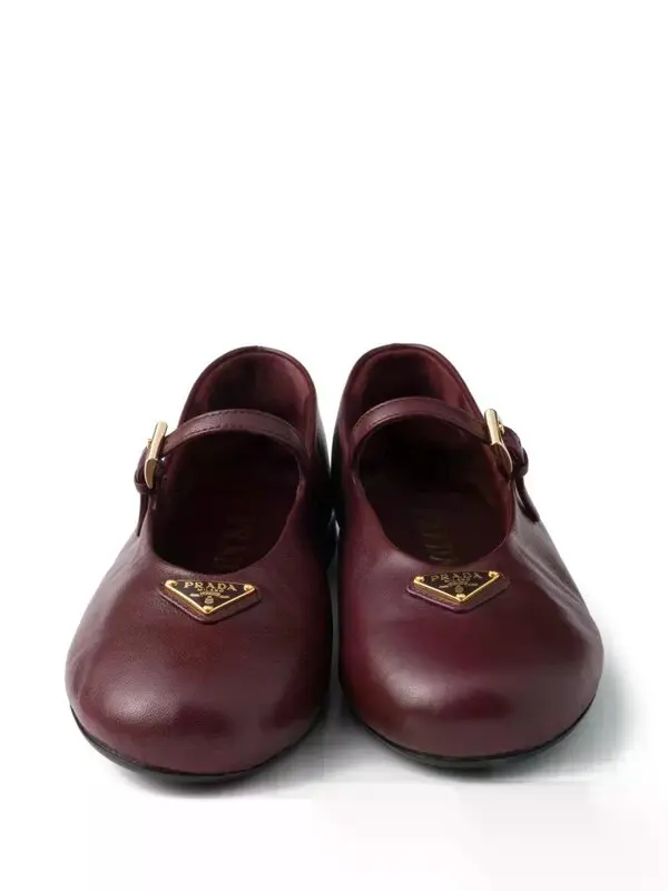Prada Nappa Leather Ballet Flats With Enamelled Triangle Logo - Red