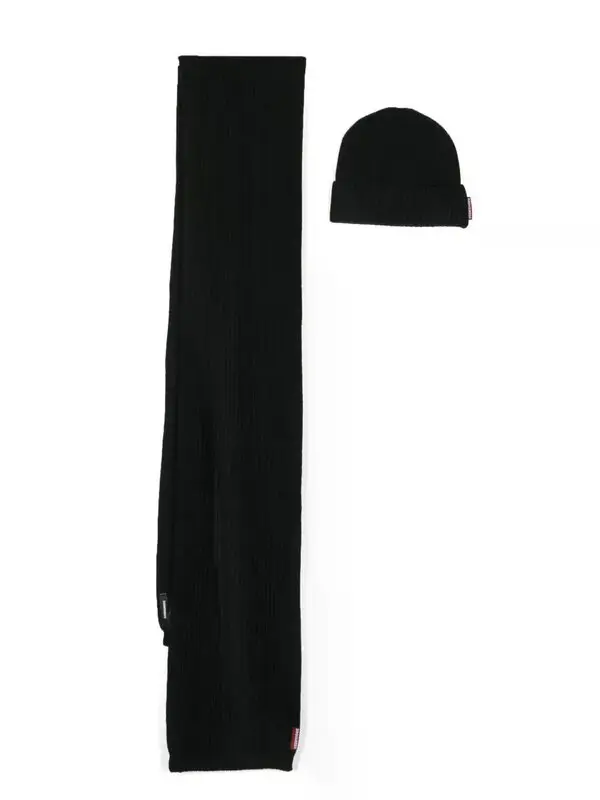 Dsquared2 Wool Scarf And Beanie Set - Black