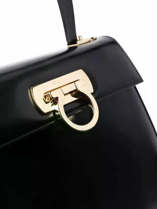 FERRAGAMO Gancini Flip-lock Leather Bag - Black