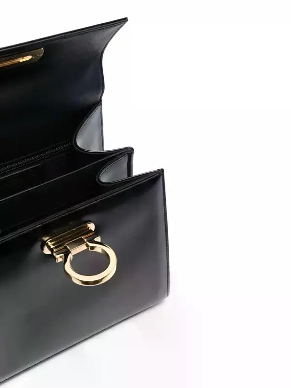 FERRAGAMO Gancini Flip-lock Leather Bag - Black