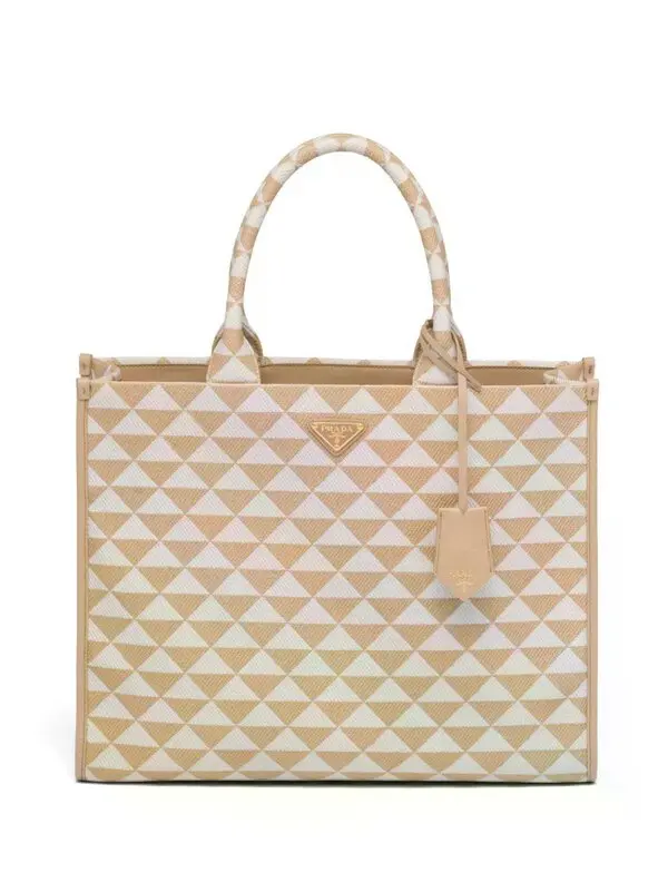 Prada Embroidered Tote Bag - Neutrals