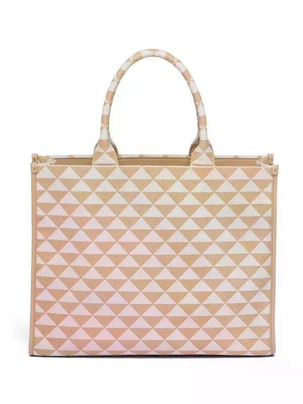 Prada Embroidered Tote Bag - Neutrals