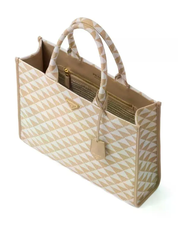 Prada Embroidered Tote Bag - Neutrals