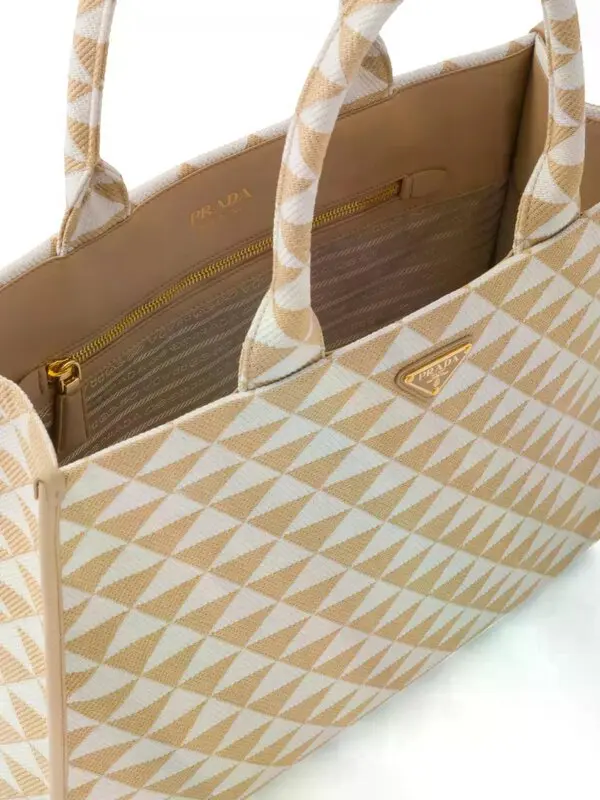 Prada Embroidered Tote Bag - Neutrals