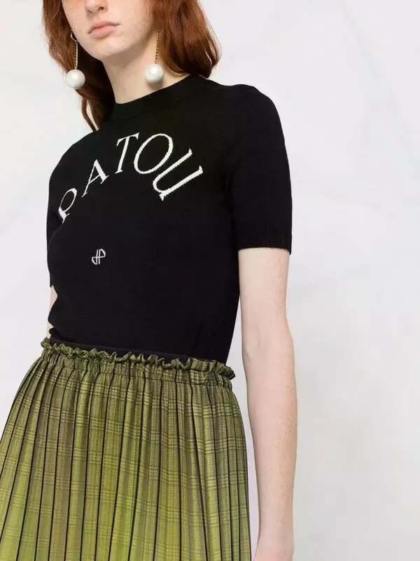 PATOU Logo-jacquard Knitted Top - Black