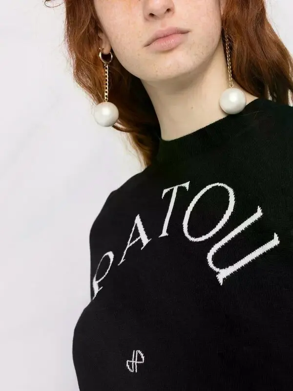 PATOU Logo-jacquard Knitted Top - Black