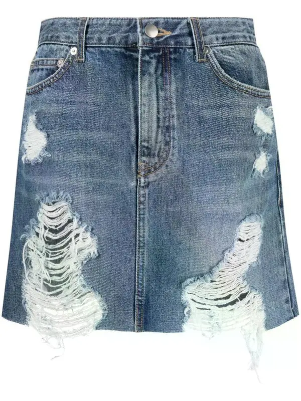 Goen.j Distressed High-waist Denim Mini Skirt - Blue