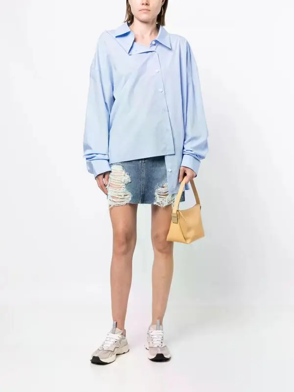 Goen.j Distressed High-waist Denim Mini Skirt