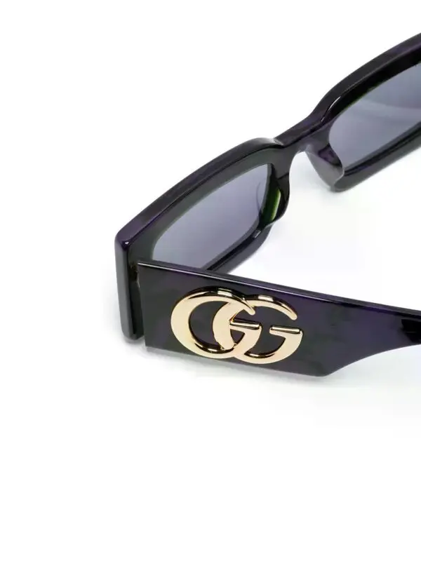 Gucci Logo-plaque Rectangle-frame Sunglasses - Green