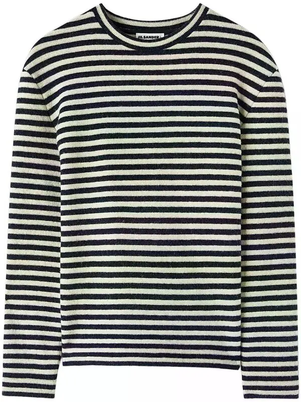 JIL SANDER Logo-patch Striped Wool T-shirt - Black