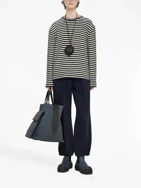 JIL SANDER Logo-patch Striped Wool T-shirt - Black