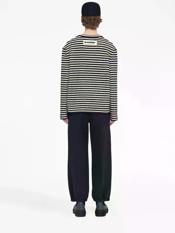 JIL SANDER Logo-patch Striped Wool T-shirt - Black