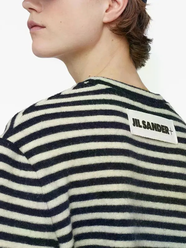 JIL SANDER Logo-patch Striped Wool T-shirt - Black