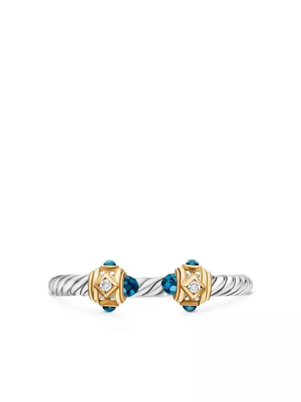 David Yurman 14kt Yellow Gold And Sterling Renaissance Topaz And Diamond Ring - Silver