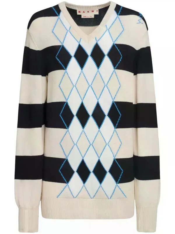 Marni Striped Cotton Sweater - Black