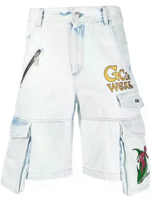 Gcds Cargo Denim Shorts - White